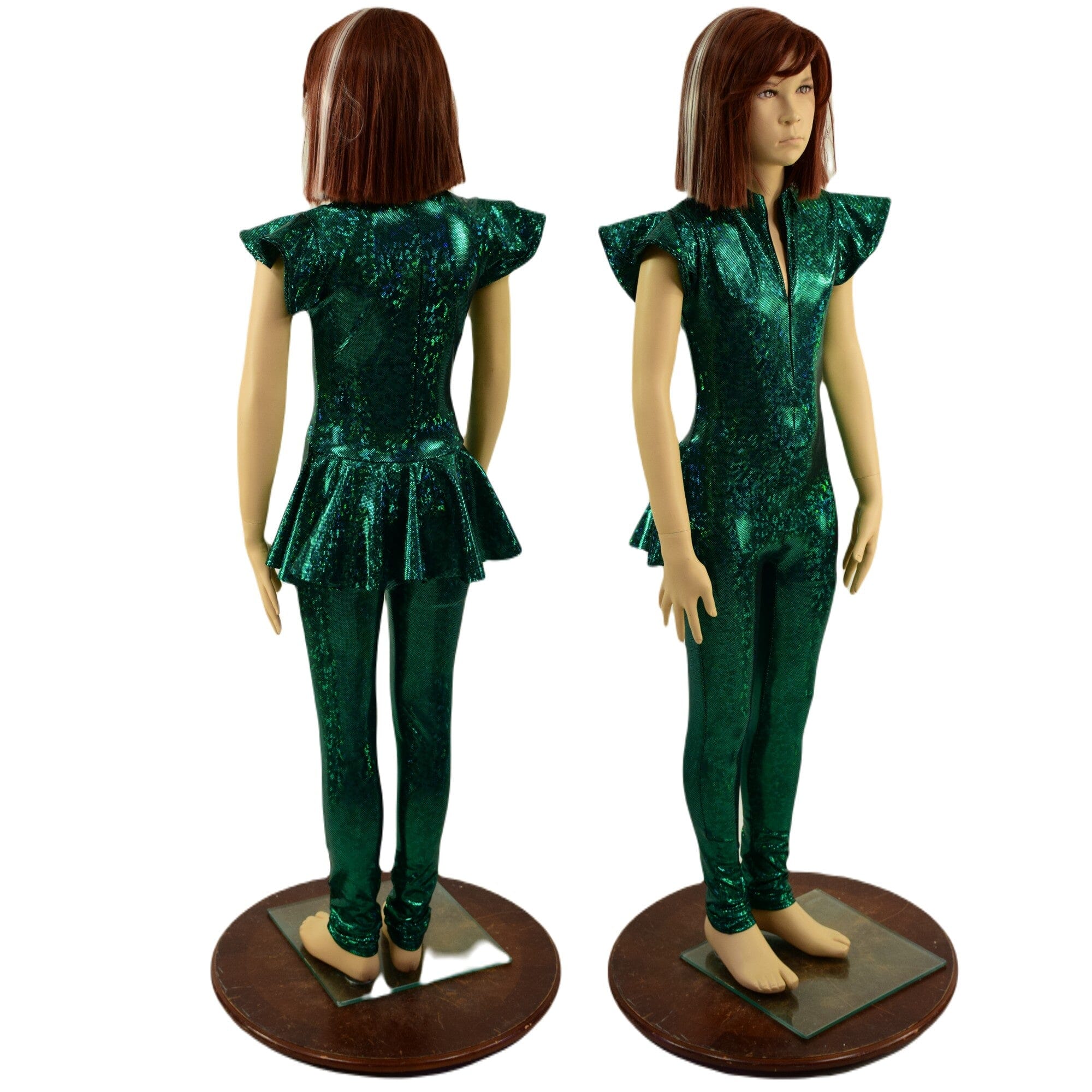 Girls Green Kaleidoscope Catsuit with Front Zipper and Ruffle Rump ...