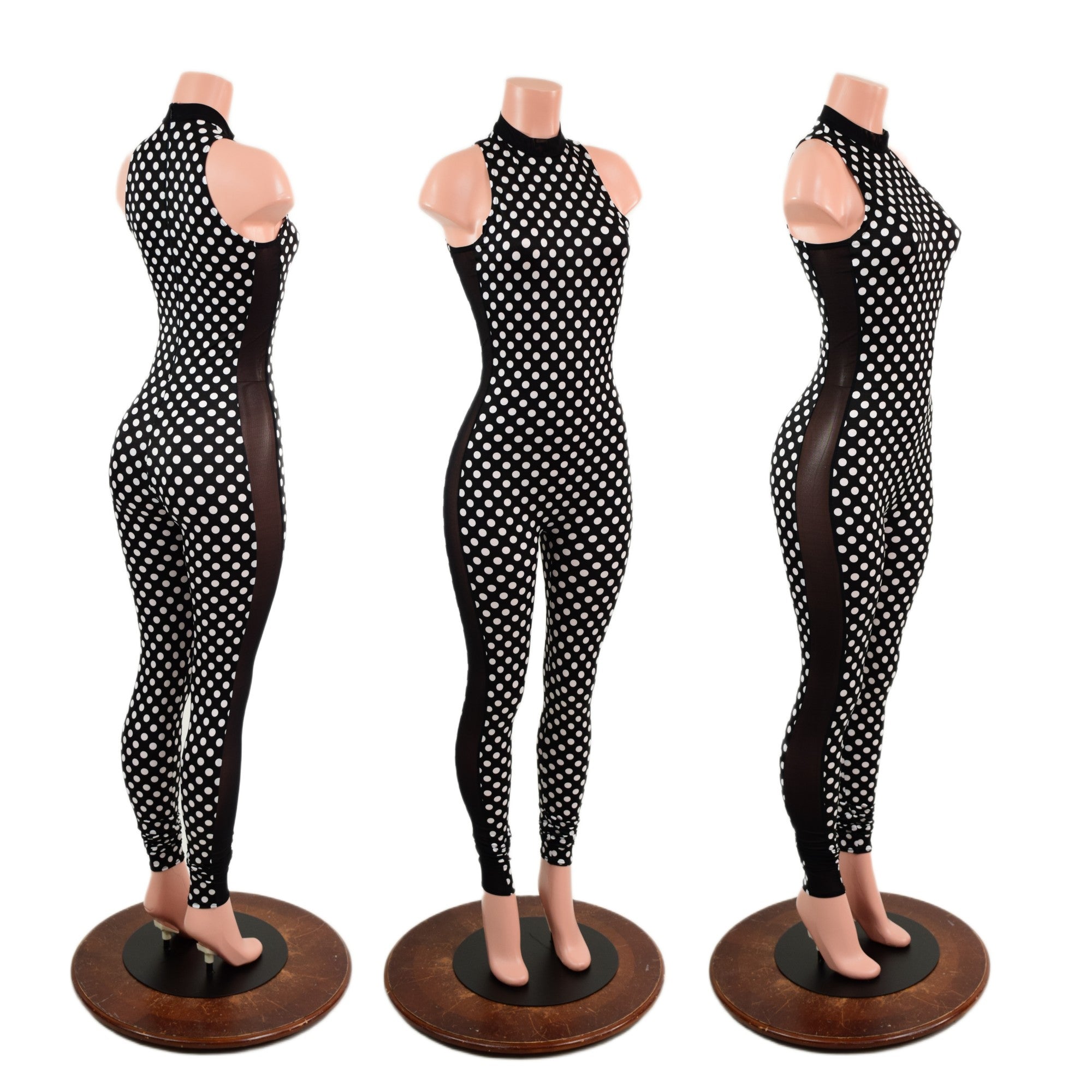 Black and White Polka Dot Side Panel Catsuit - Coquetry Clothing