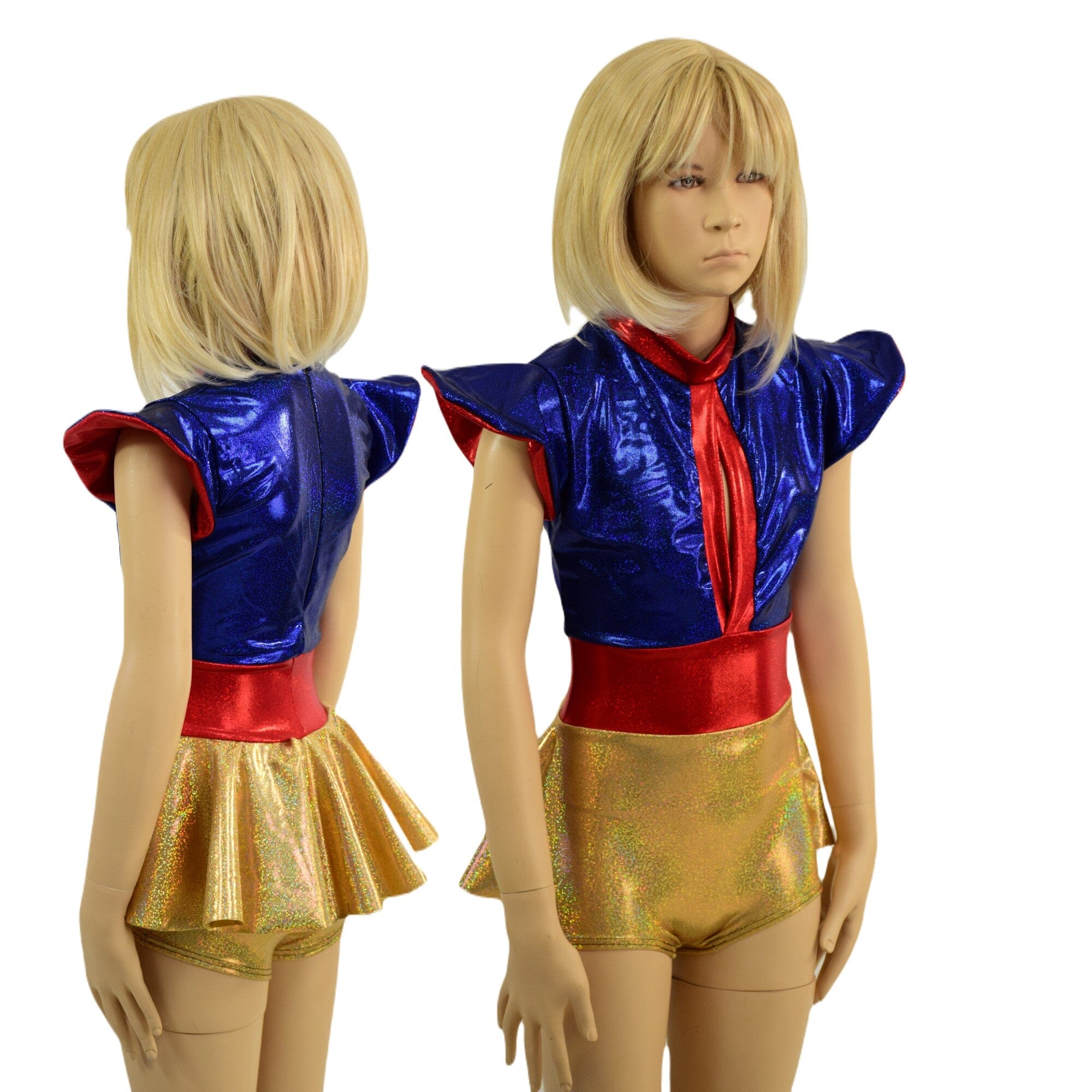 Kids Red, Blue and Gold Ruffle Rump Romper with Keyhole, and Contrast ...