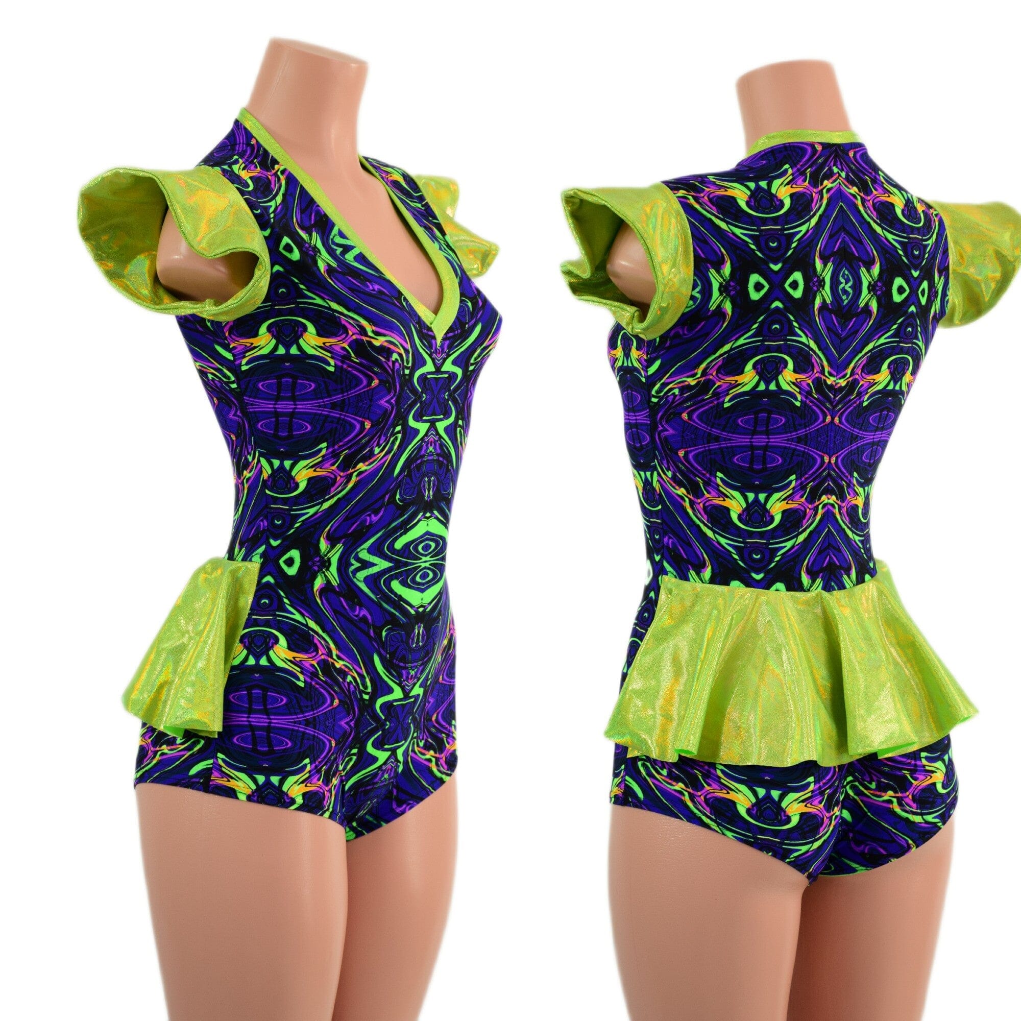 Neon Melt Flip Sleeve Ruffle Rump Romper - Coquetry Clothing