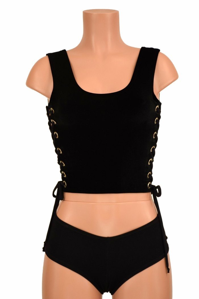 Side Lace Up Black Tank Crop Coquetry Clothing