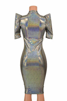Silver Holo Sharp Shoulder Dress - Coquetry Clothing