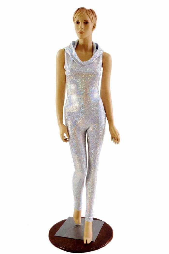 Silvery White Hooded Catsuit - Coquetry Clothing