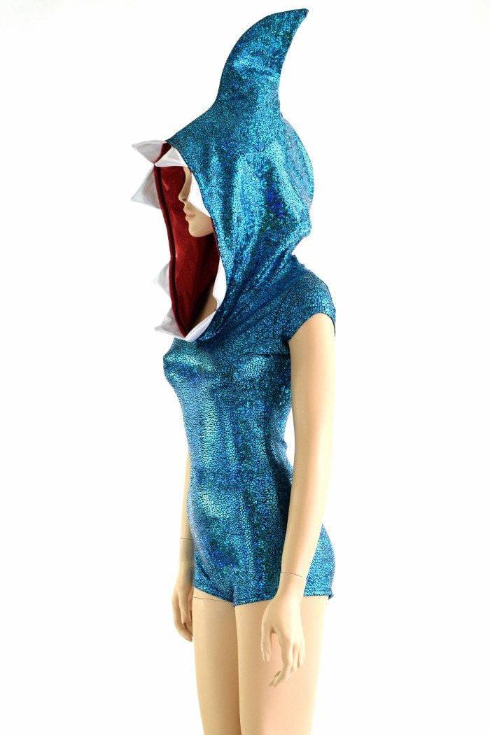 Turquoise Shark Hoodie Romper - Coquetry Clothing