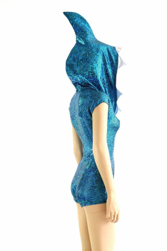 Turquoise Shark Hoodie Romper - Coquetry Clothing